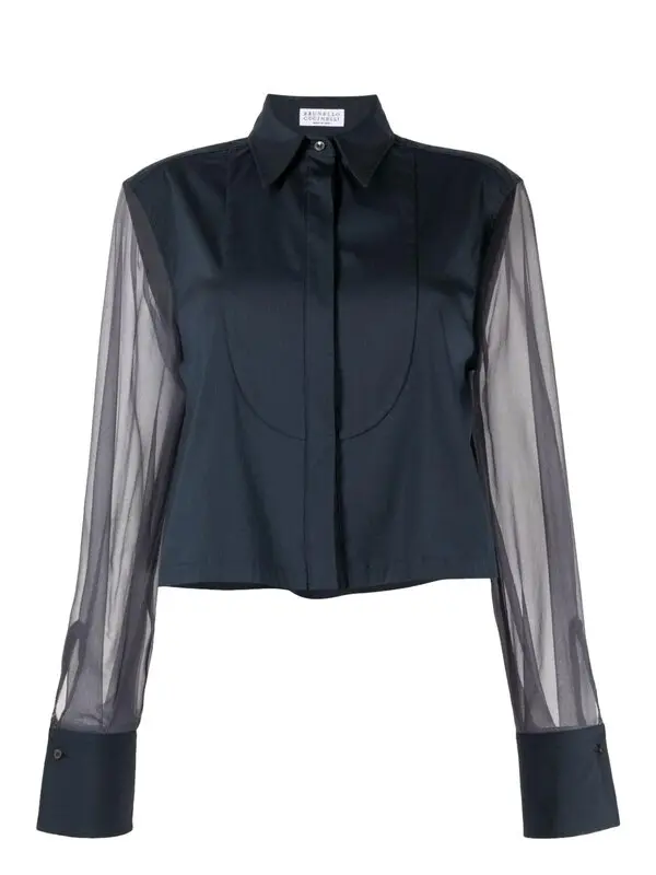 Brunello Cucinelli Sheer-sleeves Shirt - Blue