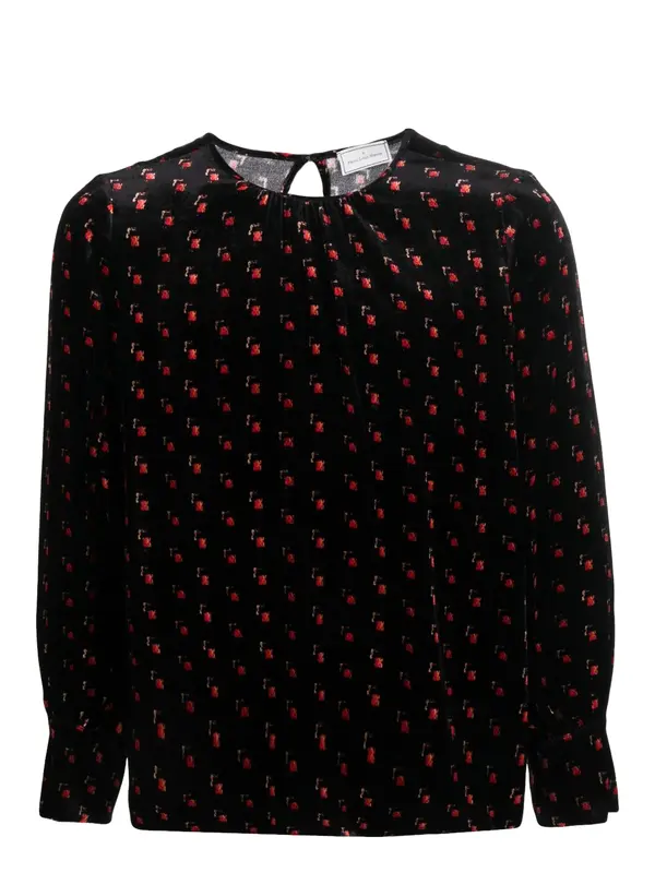PIERRE-LOUIS MASCIA Velour Graphic-print Blouse - Black