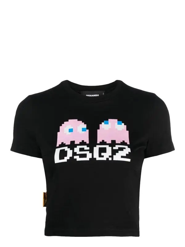 Dsquared2 Cropped Pac-man Graphic T-shirt - Black