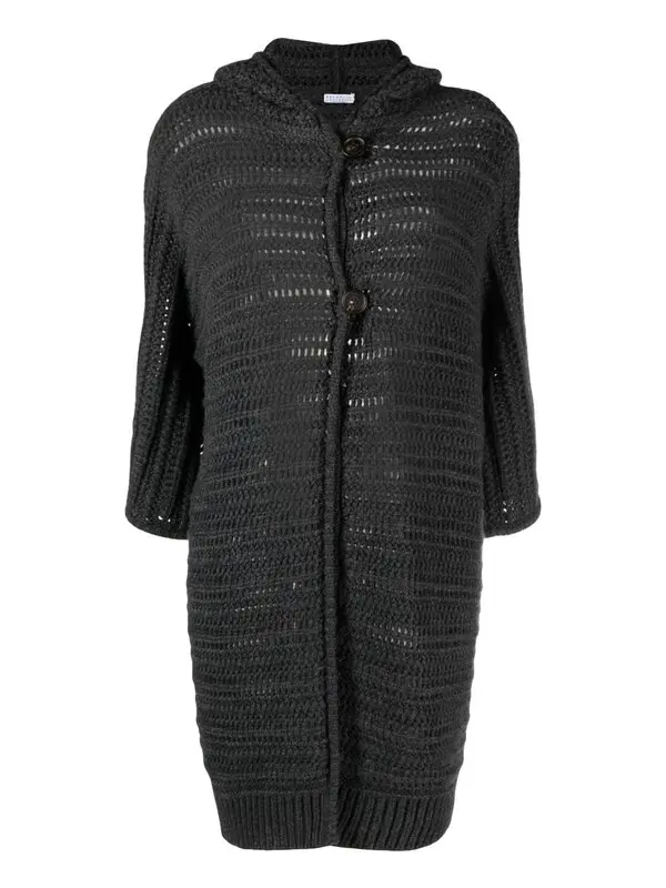 Brunello Cucinelli Hooded Midi Cardigen-coat - Grey