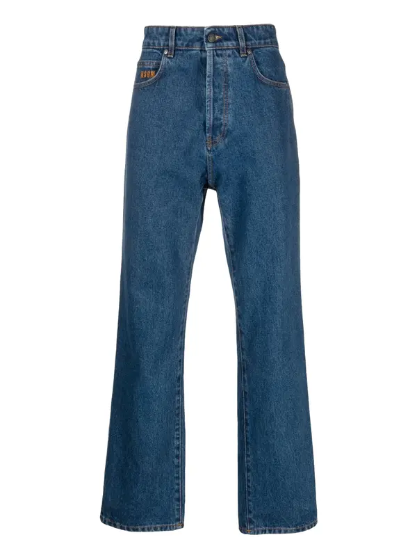 MSGM Logo-embroidered Straight-leg Jeans - Blue
