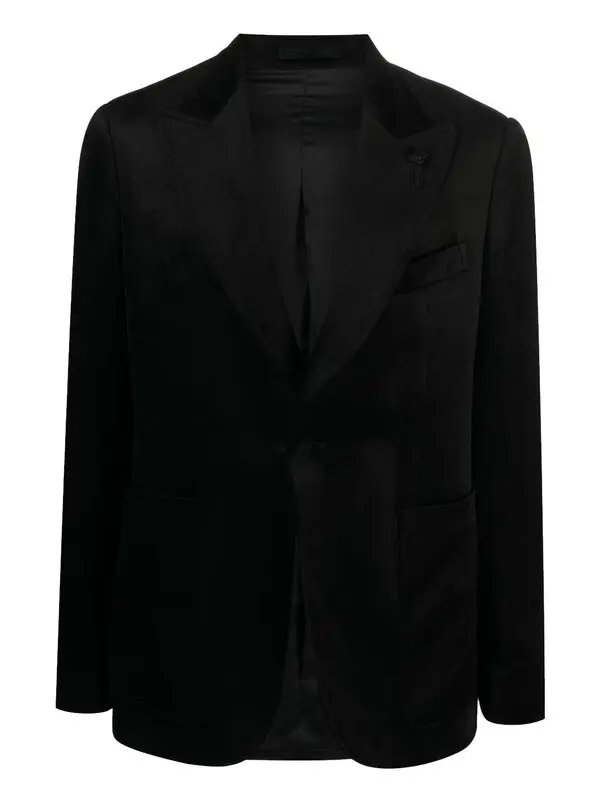 LARDINI Brooch-detail Single-breasted Blazer - Black