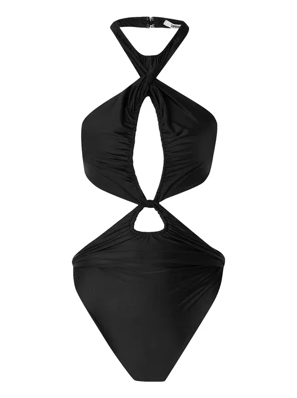 SUPRIYA LELE Cutout Ruched Mesh Halterneck Bodysuit - Black