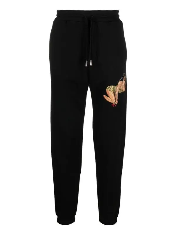 Roberto Cavalli Printed Cotton Track Pants - Black