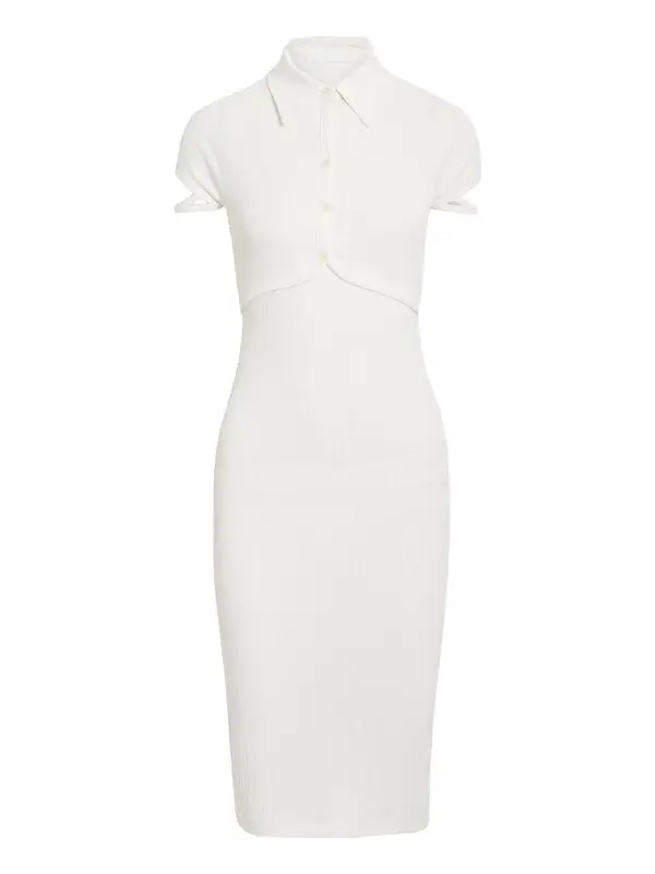 Helmut Lang Cutout Ribbed Jersey Shirt Dress - White