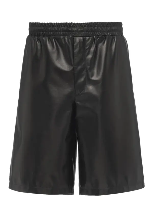 Prada Triangle-logo Leather Bermuda Shorts - Black