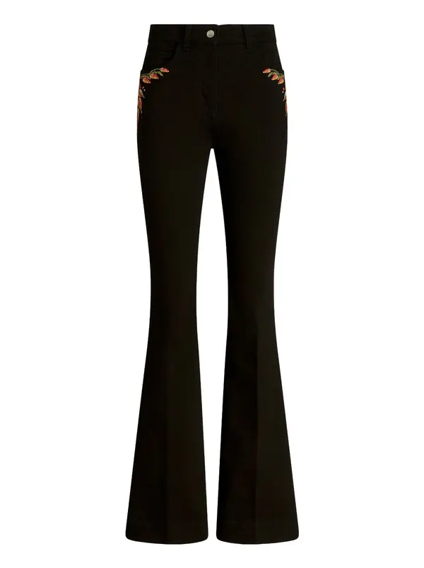 Etro Foliage-embroidered Flared Jeans - Black