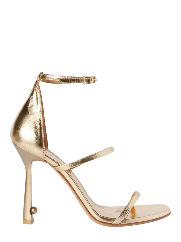 Off-White Strappy Leather Heeled Sandals - Gold