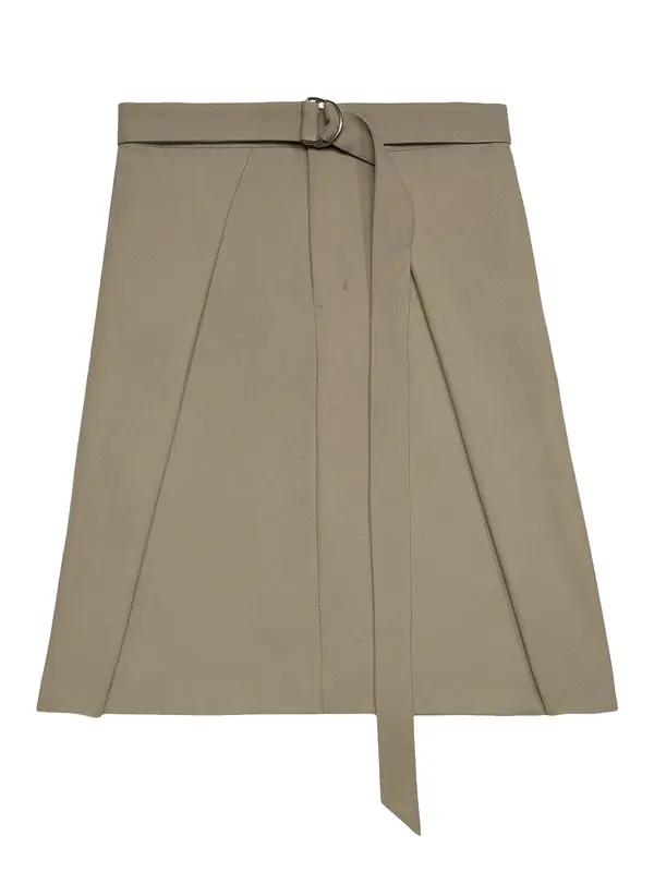 Ami Belted Wool Midi Skirt - Neutrals