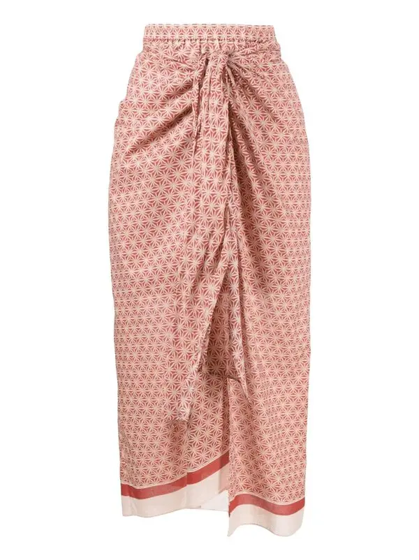 Brunello Cucinelli Geometric-print Knotted Skirt - Red