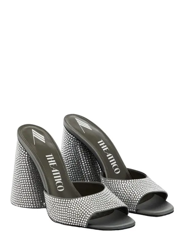 Attico Luz Crystal-embellished Leather Mules - Grey