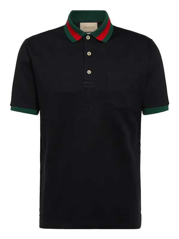 Gucci Web-collar Piqué Polo Shirt - Black