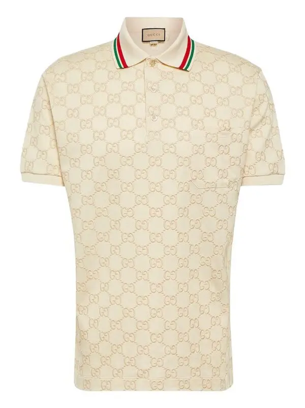 Gucci Gg Embroidered Polo Top - Neutrals