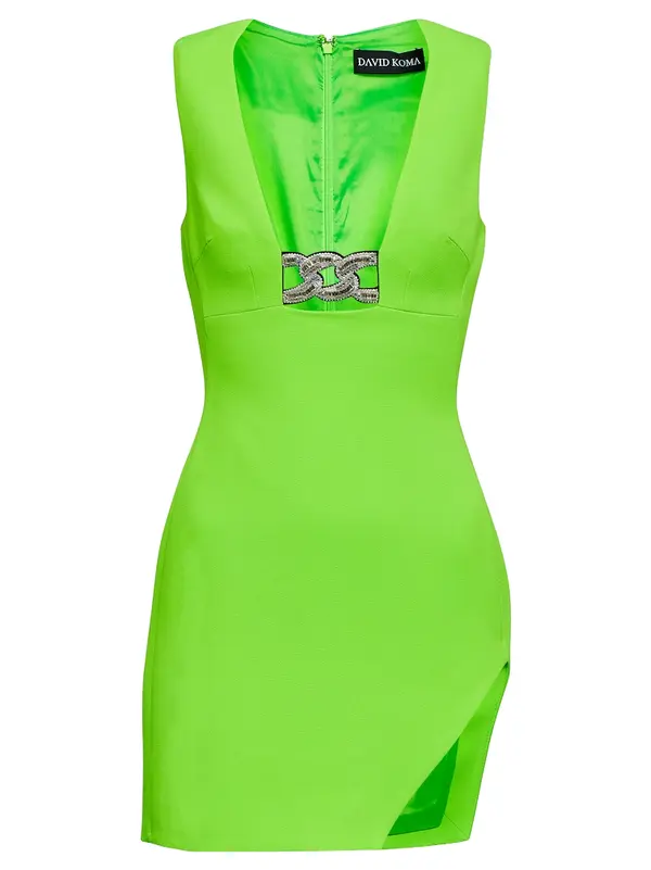 David Koma Embellished Asymmetric Mini Dress - Green