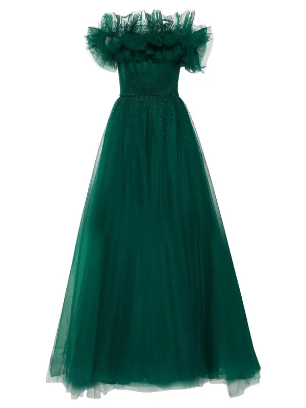 Jenny Packham Embellished Tulle Gown - Green