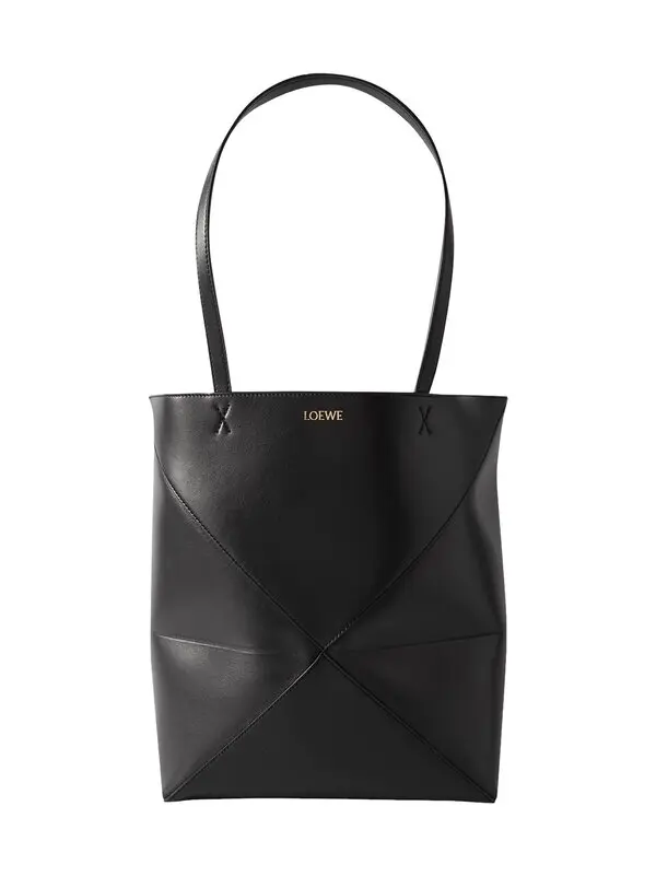 Loewe Puzzle Fold Convertible Medium Leather Tote - Black