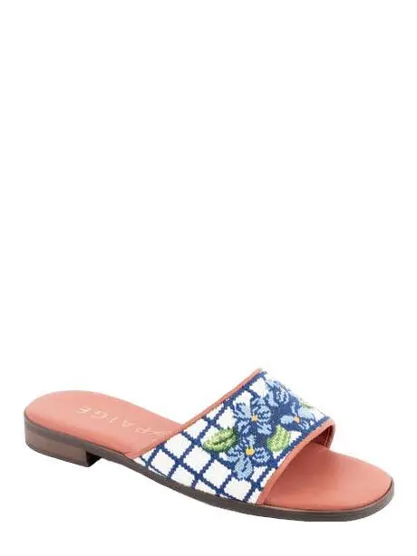 BYPAIGE Needlepoint Stitched Slide Sandal - Blue