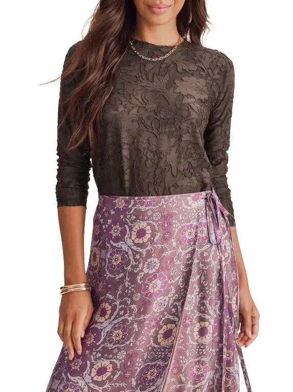 Splendid Cecelia Floral Long Sleeve Top - Java Brown