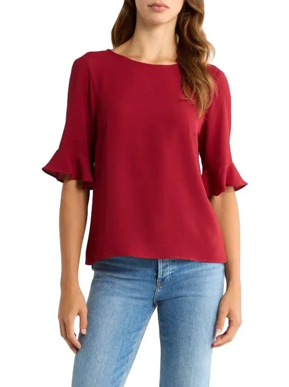 CECE DUPRAZ Ruffle Cuff Blouse - Mulberry Red