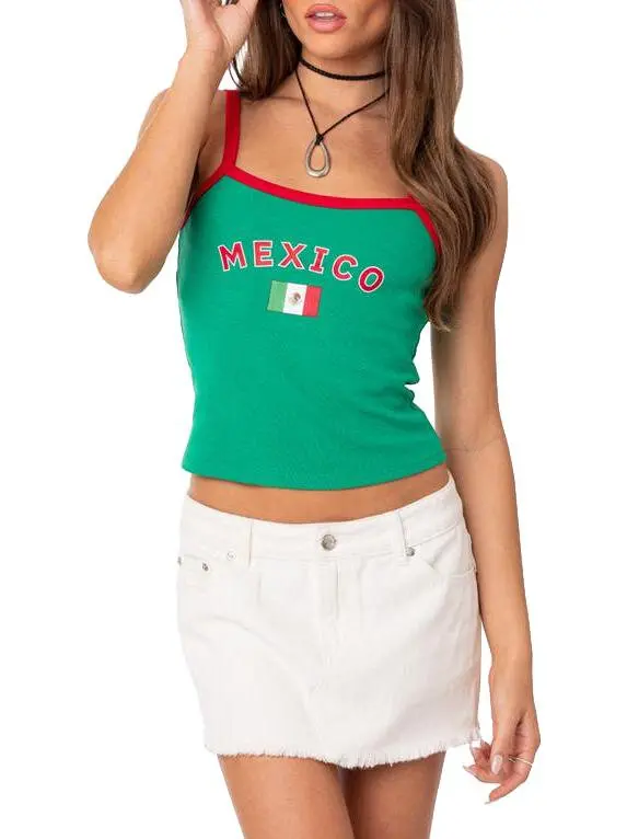 EDIKTED Mexico Crop Graphic Camisole - Green