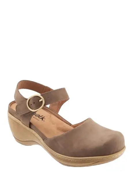 Softwalk Mabelle Ankle Strap Clog - Taupe Nubuck