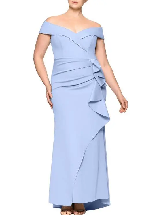 XSCAPE EVENINGS Off-the-shoulder Ruffle Gown - Periwinkle