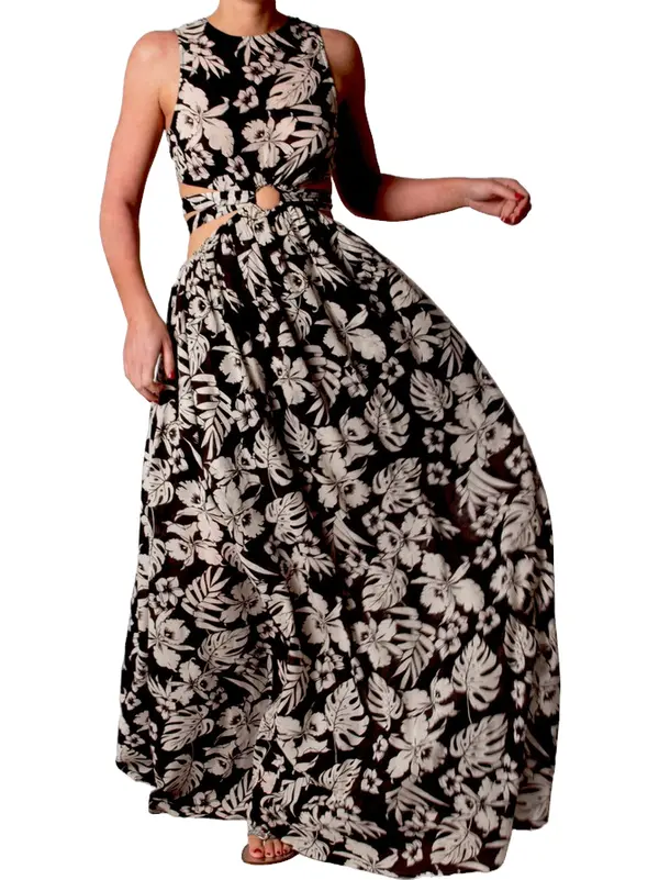 Miguelina Idris Floral Gauze Maxi Dress - Black