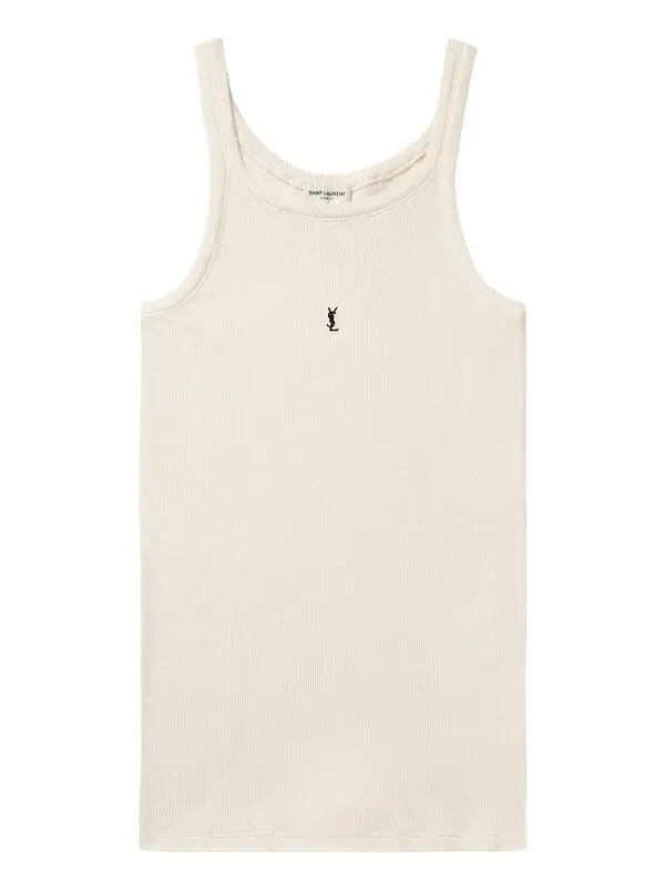 Saint Laurent Slim-fit Logo-embroidered Ribbed Tank Top - Neutrals