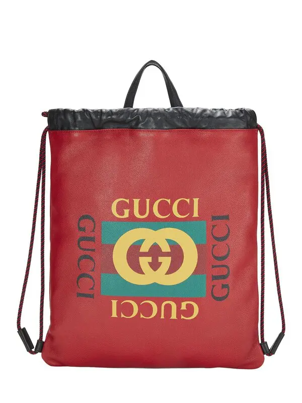 Gucci Leather Logo Print Backpack - Red