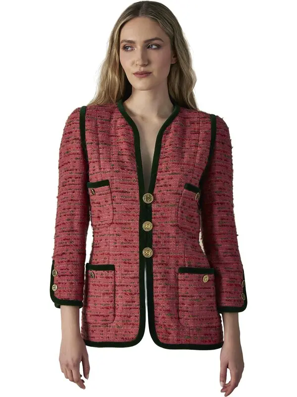 Chanel Velvet-trimmed Tweed Jacket - Pink