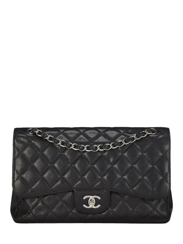 Chanel Quilted Caviar Classic Double Flap Shoulder Bag - Black