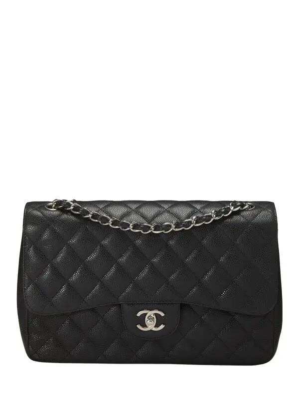 Chanel Quilted Caviar Classic Double Flap Shoulder Bag - Black