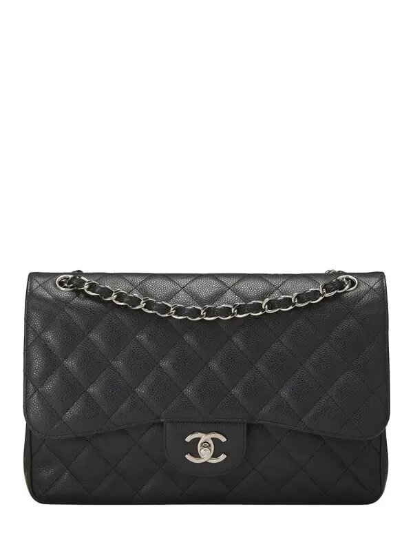 Chanel Quilted Caviar Classic Double Flap Shoulder Bag - Black