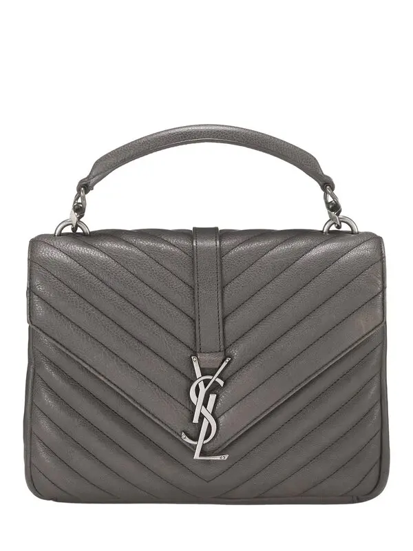 Saint Laurent Chevron Leather College Bag - Grey