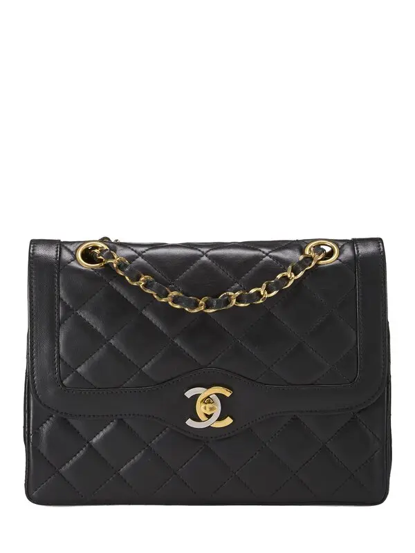 Chanel Quilted Lambskin Paris Limited Double Flap Shoulder Bag - Black