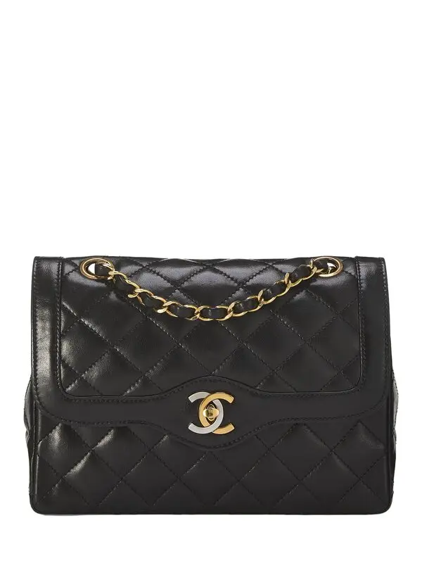 Chanel Quilted Lambskin Paris Limited Double Flap Shoulder Bag - Black