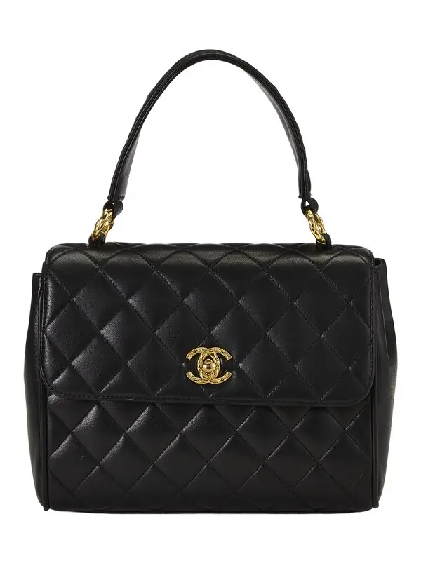 Chanel Quilted Lambskin Kelly Top Handle Bag - Black