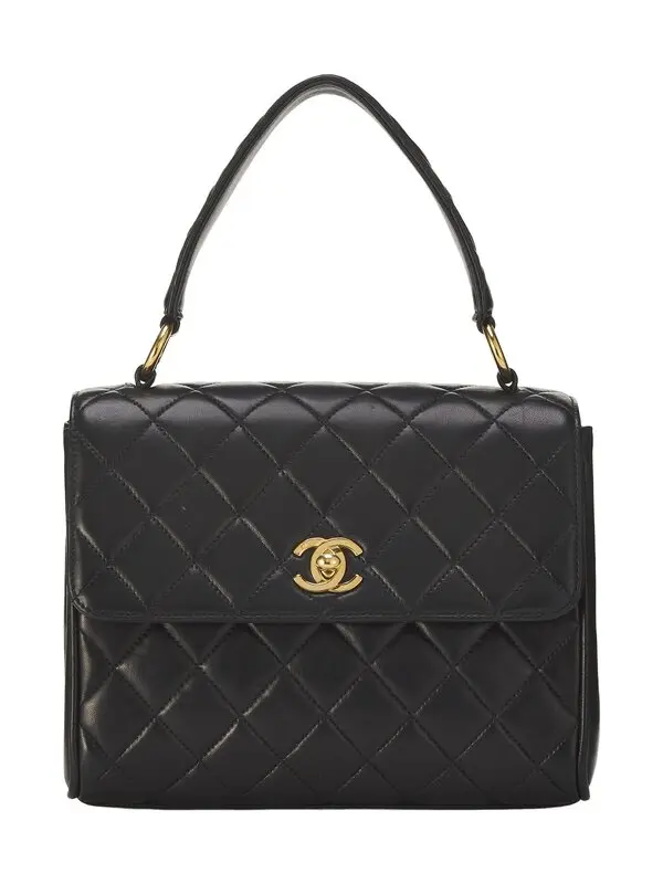 Chanel Quilted Lambskin Kelly Top Handle Bag - Black