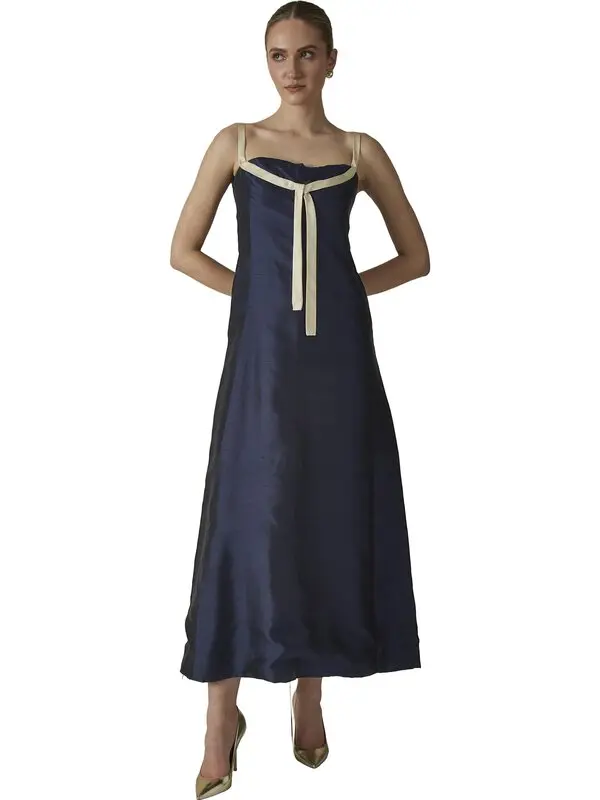 JEAN PATOU Dupioni Silk Evening Gown - Navy