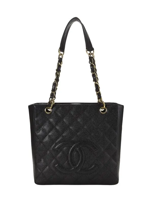 Chanel Quilted Caviar Petite Shopping Tote - Black