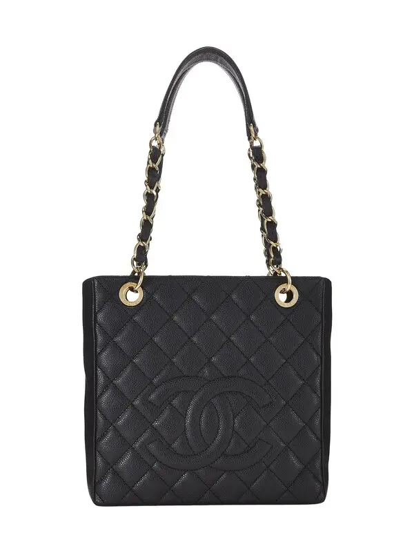 Chanel Quilted Caviar Petite Shopping Tote - Black