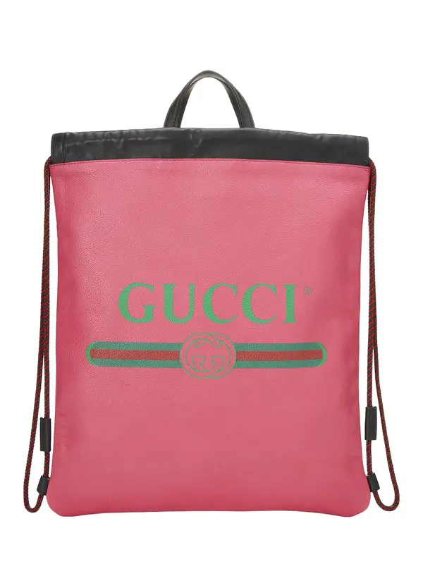 Gucci Leather Logo Drawstring Backpack - Pink