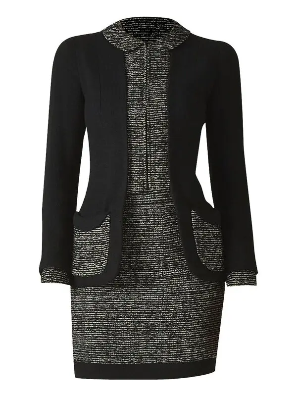 Chanel White Tweed Zip-up Skirt Suit Set - Black
