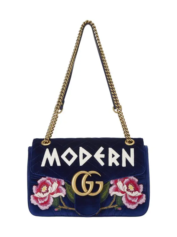 Gucci Velvet Gg Marmont Shoulder Bag - Blue