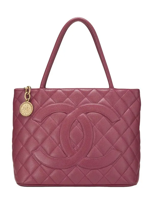 Chanel Quilted Caviar Medallion Tote - Burgundy