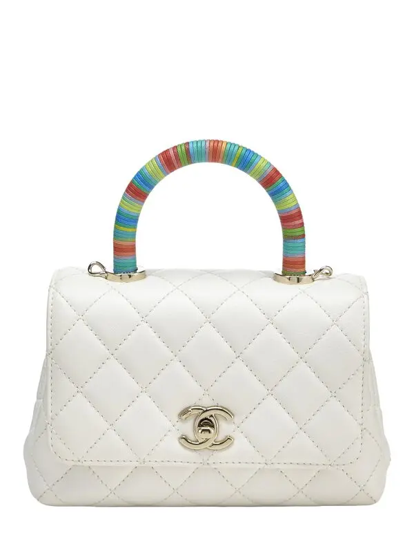 Chanel Quilted Lambskin Rainbow Coco Handle Bag - White