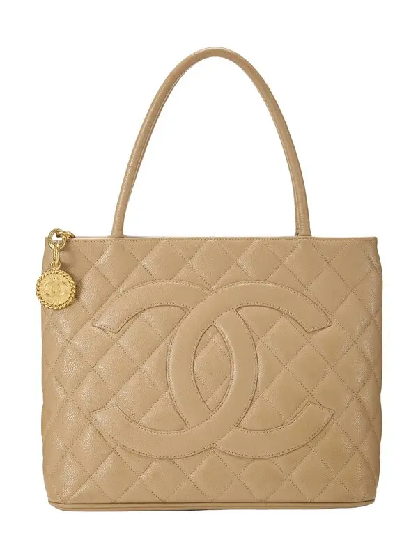 Chanel Quilted Caviar Medallion Tote - Beige
