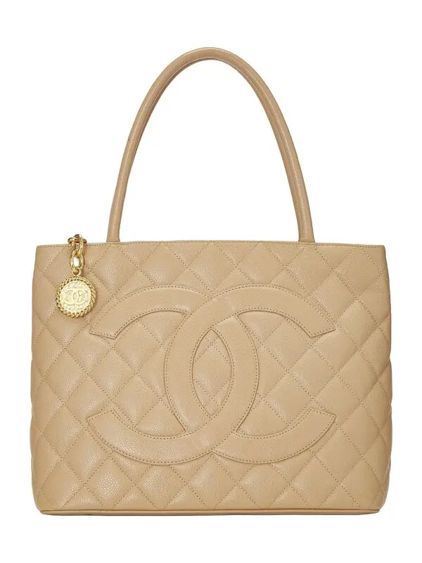 Chanel Quilted Caviar Medallion Tote - Beige