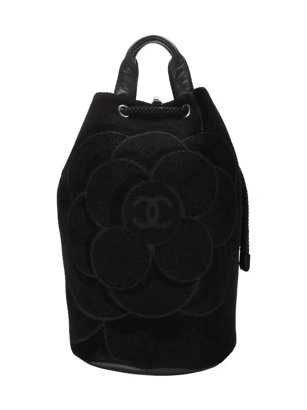Chanel Terry Cloth Drawstring Backpack - Black