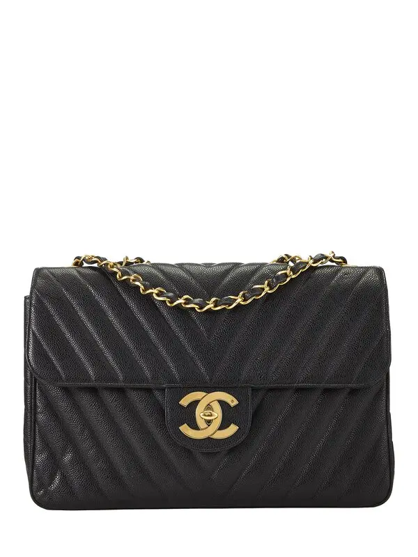 Chanel Chevron Caviar Half Flap - Black